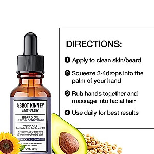 ABBOT KINNEY APOTHECARY Softening Beard Oil, Strengthens and Conditions Beards, Blend of Natural Oils, 2 oz (Wood Reserve)