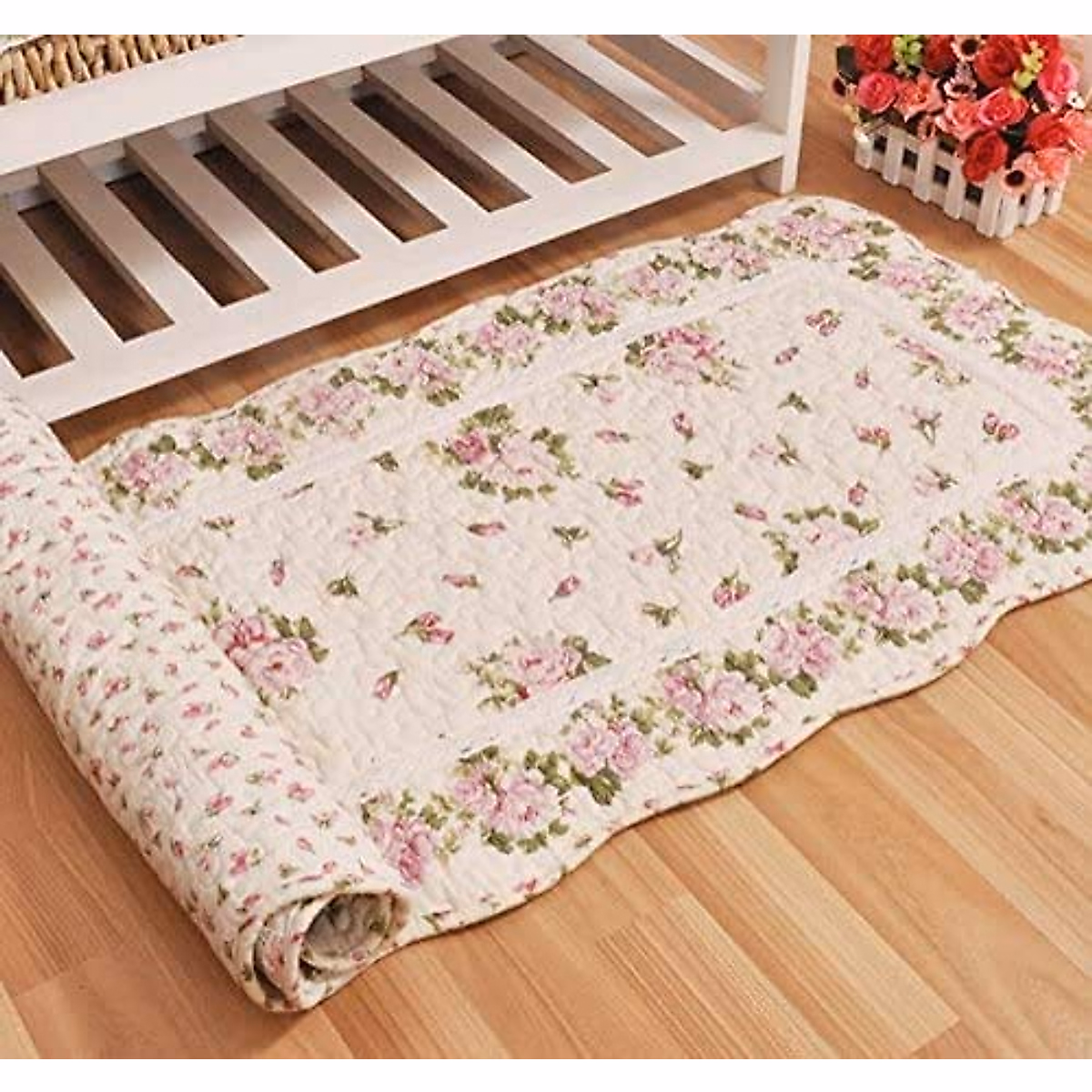 USTIDE Rustic Rose Flowers Area Carpet,Home Decor Cotton Pink Roses Pattern Bedroom Floor Rugs,Unique Quilted Washable Bathroom Rug 2x4 (Pink)
