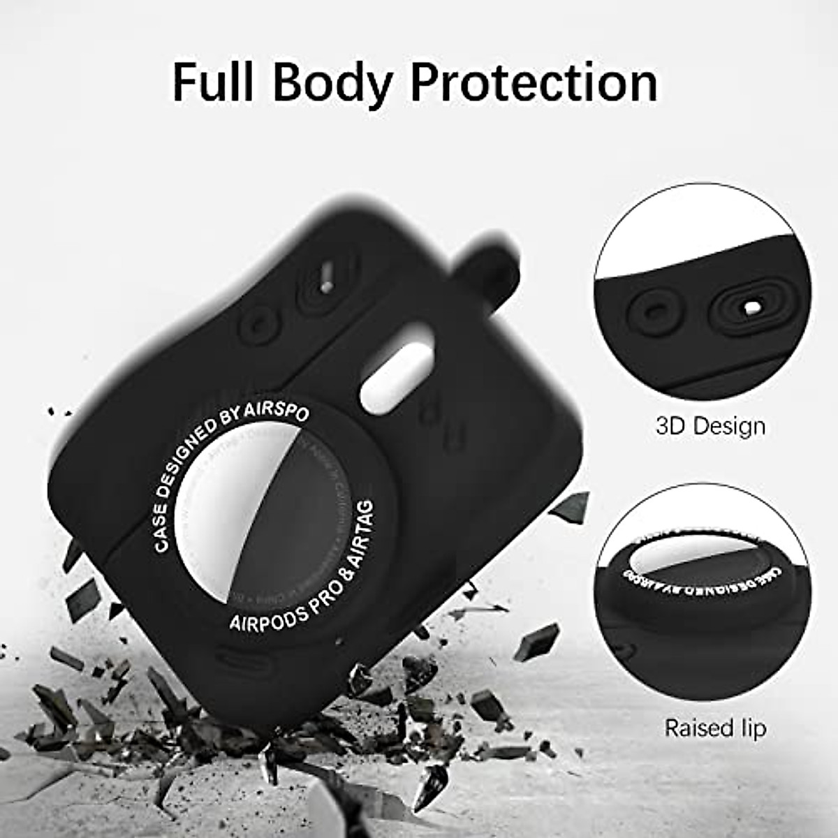 AIRSPO Compatible with AirPods Pro Case, Compatible with AirTags Case Cover Cute 3D Camera Design Soft Silicone Case with Keychain (Black)