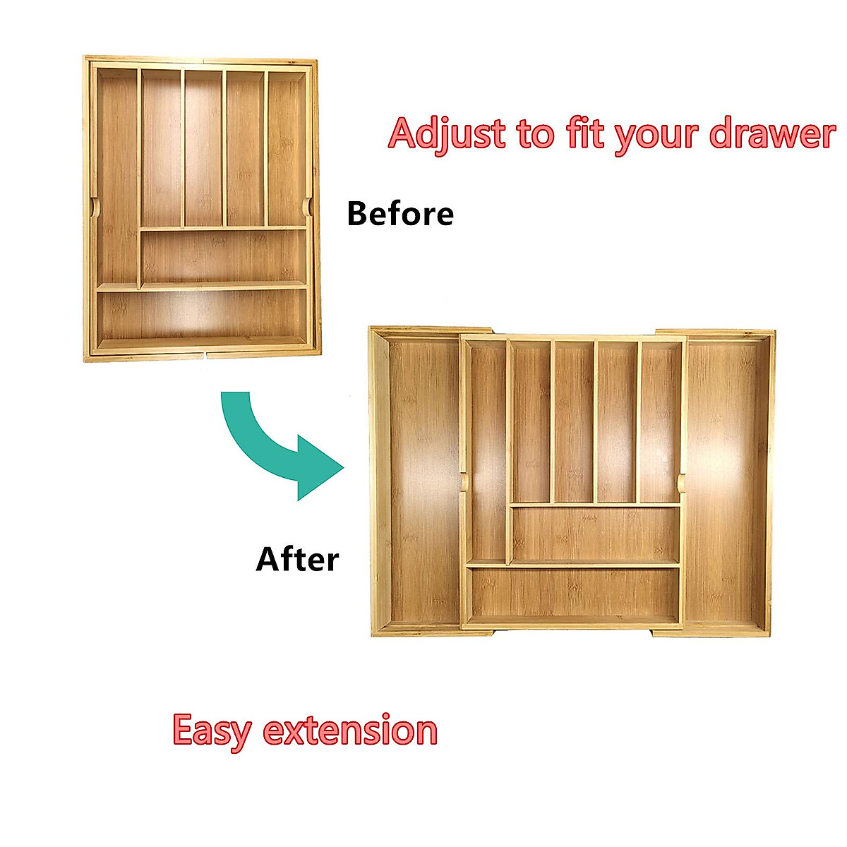 YCOCO Expandable Bamboo Kitchen Drawer Organizer,Utensil Drawer Organizer,Large silverware organizer,Drawer Dividers for flatware,Fit Kitchen Utensil and Cutlery,7-9 Slot