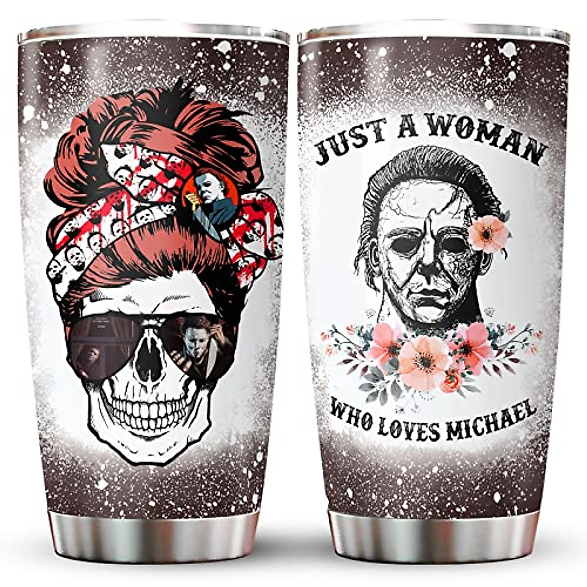 XXME Horror Movies 20 Oz Tumbler With Lid, Just A Woman Who Loves Horror Movies Large Tumbler, Insulated Travel Coffee Tumbler, Gifts For Scary Movie Fan, Gifts For Halloween, Grey 2, 2 Piece Set