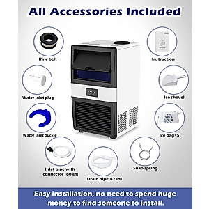 LIFEPLUS Commercial Ice Maker Machine, 70LBS/24H Under Counter Ice Maker w/ 10LBS Ice Bin, 32 Ice Cubes/Cycle, 2 Water Inlet Modes, Self Clean, ETL & FDA, Ideal for Bar, Office, Coffee Shop