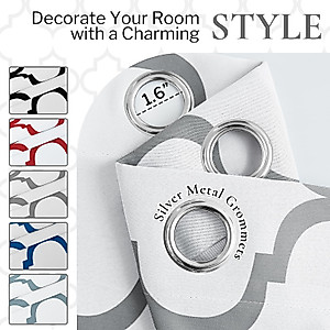 Melodieux Moroccan Fashion Thermal Insulated Room Darkening Blackout Grommet Curtains for Living Room, 42 by 84 Inch, Off White/Grey (2 Panels)
