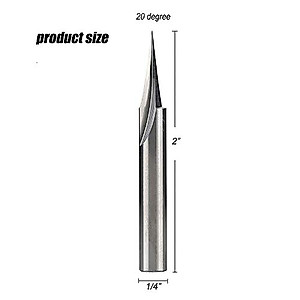 Jiiolioa V21201 20 Degree Profile Bit V Groove Engraving Router Bit 1/4" Shank 1/4"X2"