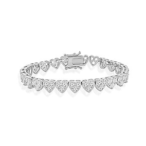 ADIRFINE 18K Gold Plated Cubic Zirconia Heart Tennis Bracelet