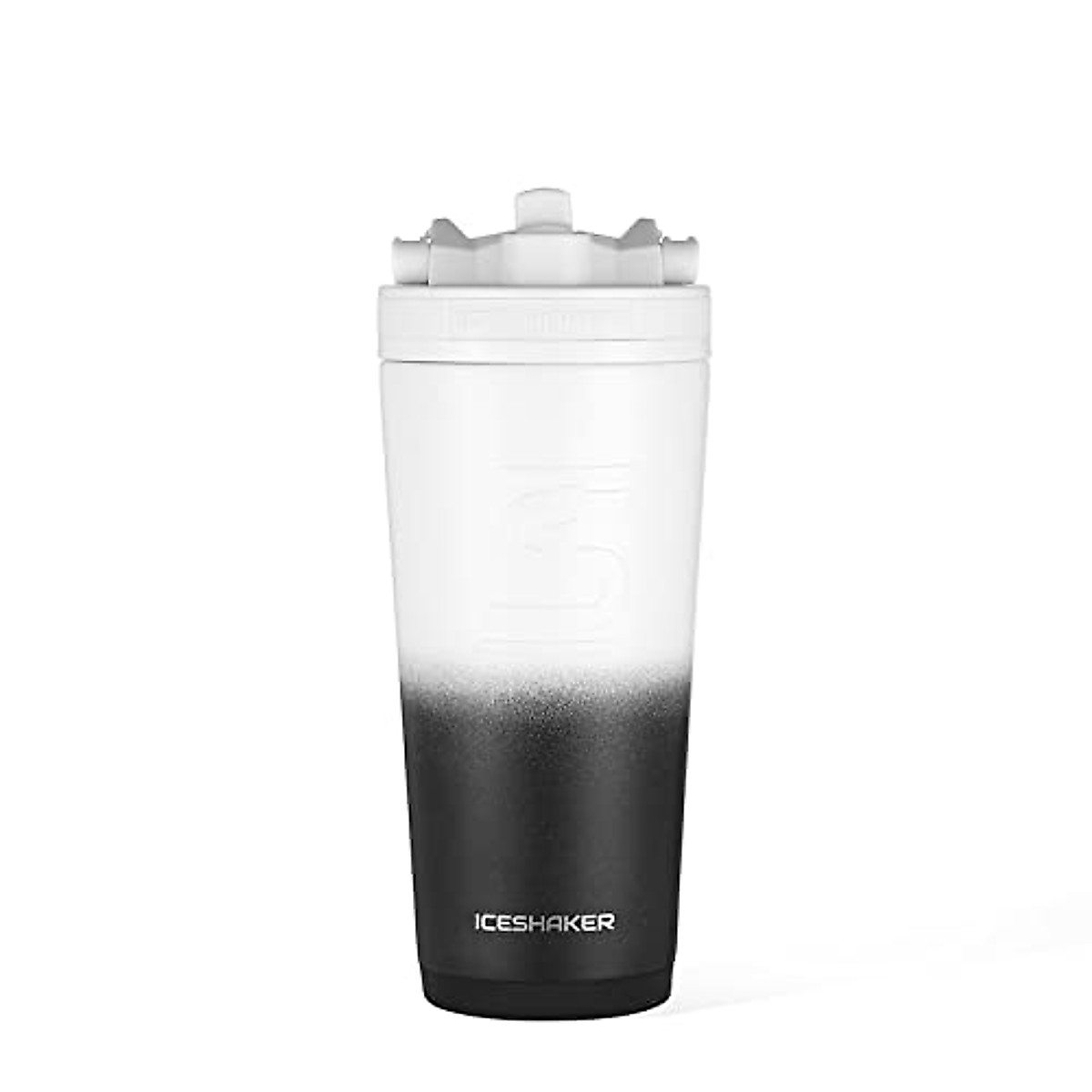 Ice Shaker 26 Oz Sport Bottle, Stainless Steel Water Bottle with Straw Lid, As Seen on Shark Tank, Insulated Water Bottle and Sports Water Bottle, Black and White