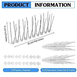 Stainless Steel Bird Spikes Anti Pigeons Deterrent Kit Bird Spikes Anti Climb Security Wall Fence Away from Roof Windowsill Deterrent for Birds Crows and Woodpeckers Easy Setup and Remove (2 Pieces)