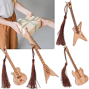 Bamboo Guitar Bookmark with Tassel Bass Bookmarks for Men Women Book Lovers Bass Guitar Band Gifts for Men Women Book Marks Accessories Unique Music Lover Gifts 4pcs