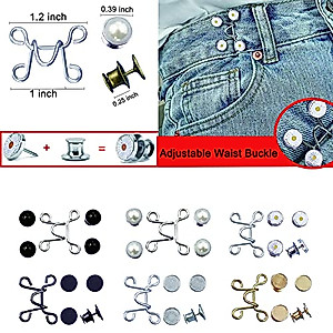 Urmspst 4 Set Pant Waist Tightener, Adjustable Waist Buckle Set, Extra Button for Jeans to Make Tighter, Button Adjuster for Pants, Jeans, Skirts, Sleeves, (Black Pearl)