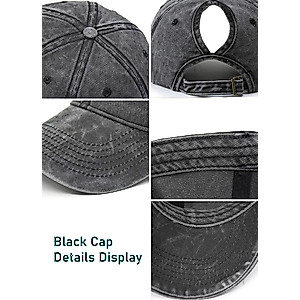 29 IYEBRAO Womens Ponytail Baseball Cap Messy Bun Ponycap Washed Cotton Sport Hat Adjustable Dad Hat Trucker Cap Low Profile Hat (2 Pack-Washed-Classic-Black&Burgundy)