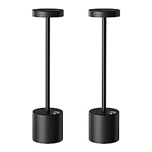 Howskys 2 Pack USB Rechargeable Desk Lamp, Modern LED Cordless Desk Lamp, 5500mAh 3 Tone Light Touch Desk Lamp for Dining Room/Indoor/Outdoor (Black)