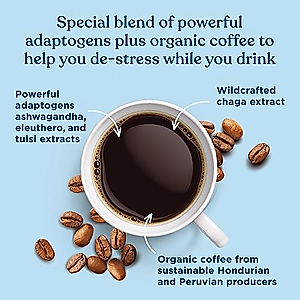 Four Sigmatic Organic Balance Adaptogen Ground Coffee | Medium Roast USDA Organic, Fair Trade Coffee with Ashwagandha, Chaga Mushroom, Eleuthero and Tulsi | Focus and Energy Boosting Coffee | 12oz Bag