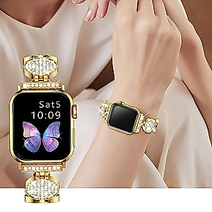 Hallen Apple Watch Band 38mm 40mm 41mm 42mm 44mm 45mm 49mm Women, Jewelry Bling Diamond Rhinestone Bracelet Metal Replacement Strap Wristband for iWatch bands Ultra Series 8 7 6 5 4 3 2 1 SE (38mm40mm41mm, Gold)