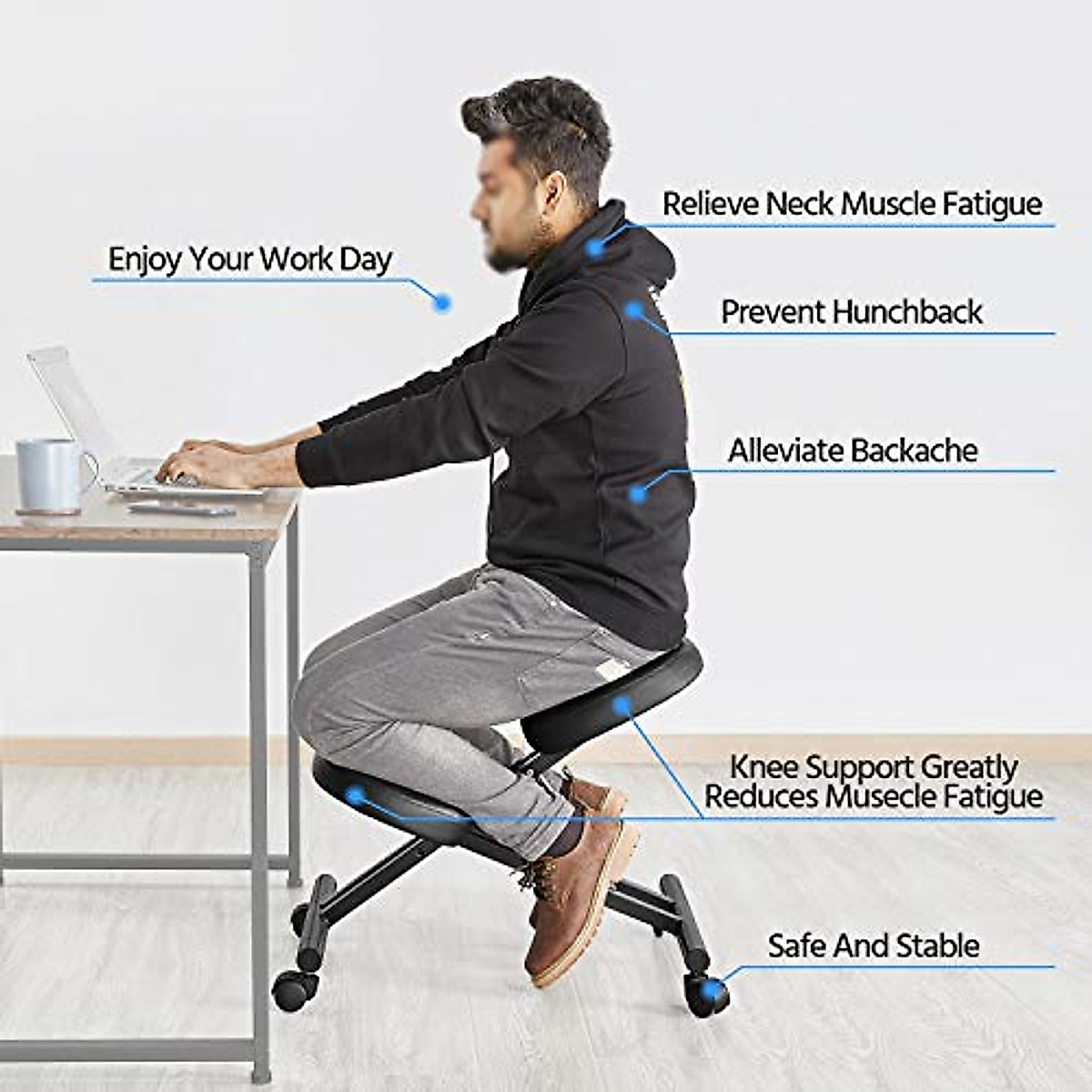 Topeakmart Ergonomic Kneeling Chair Improve Posture & Neck Pain Home Office Desk Chairs Flexible Seating Rolling Adjustable Stool
