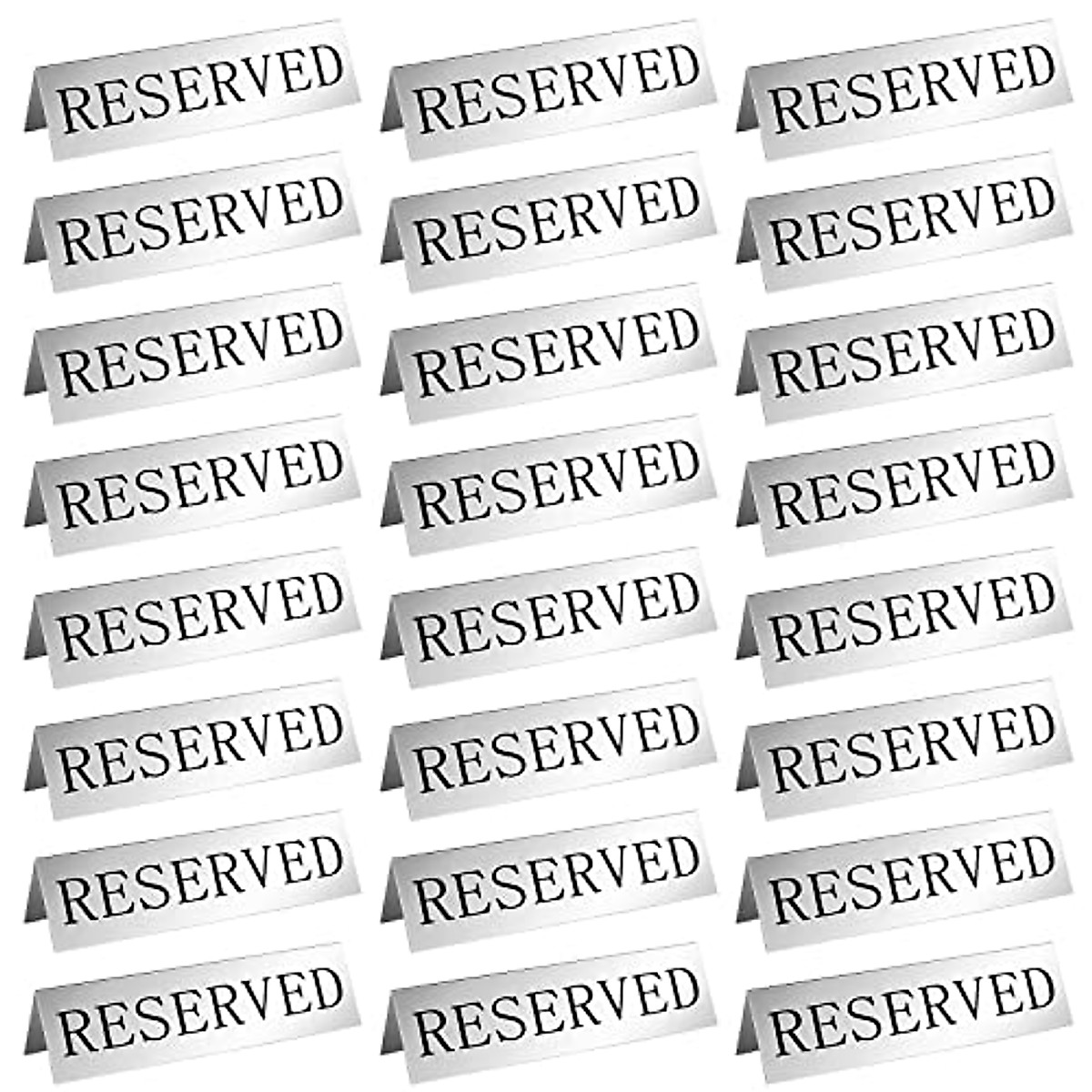 Metal Reserved Table Signs Reserved Sign Reserved Desk Signs Double Sided Table Stand Tents Sign Reserved Seating Signs for Wedding Restaurant Parties Ceremony, 5.91 x 3.15 Inch (Silver, 24 Pcs)
