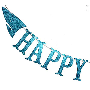 Shark Happy Birthday Banner and Shark Garlands, Ocean Beach Under The Sea Theme Party, Shark Party Supplies (Blue)