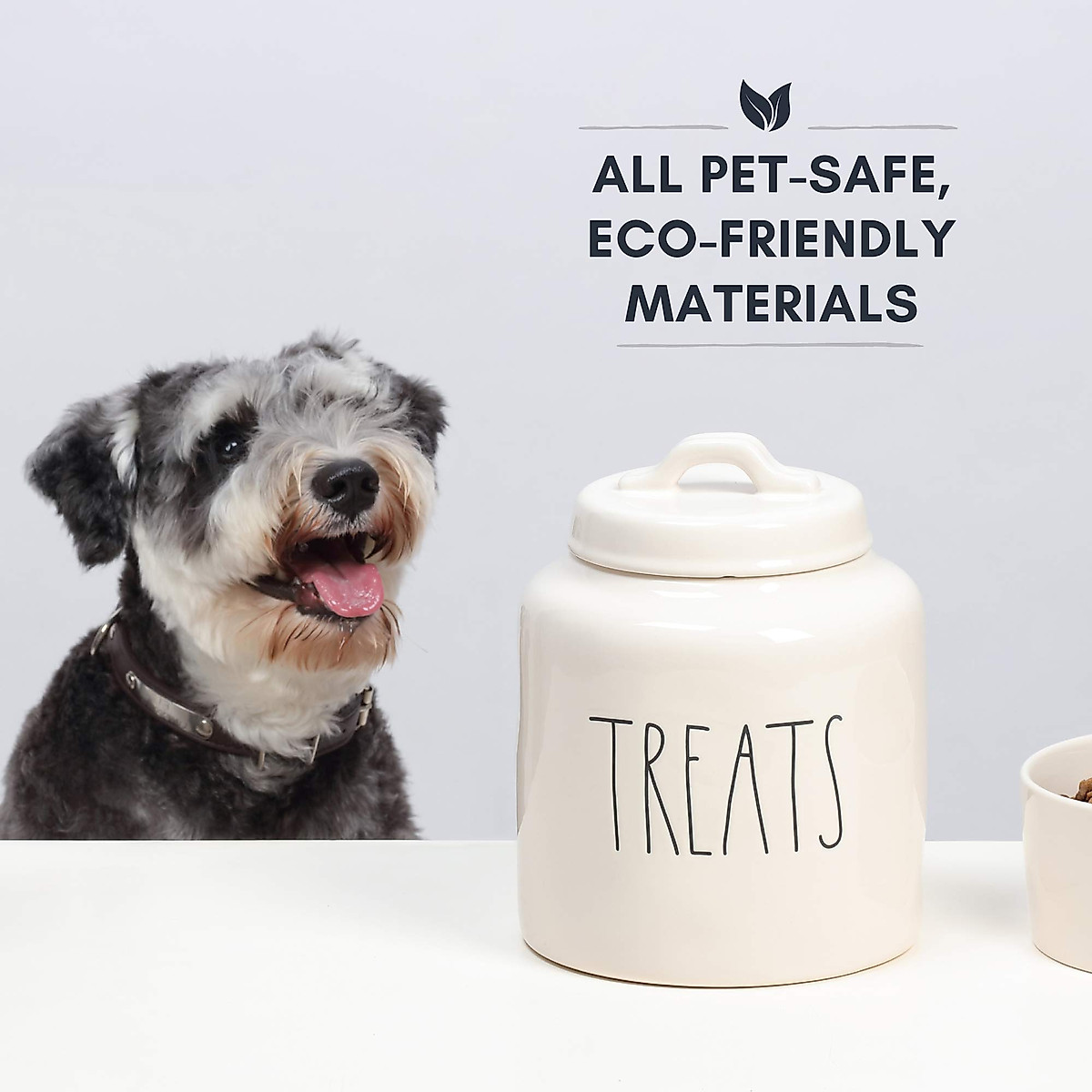 Rae Dunn Ceramic Cookie Jar, Dog Biscuit Kitchen Canister with Lid, Hand-Lettered “Treats” Snack Jar