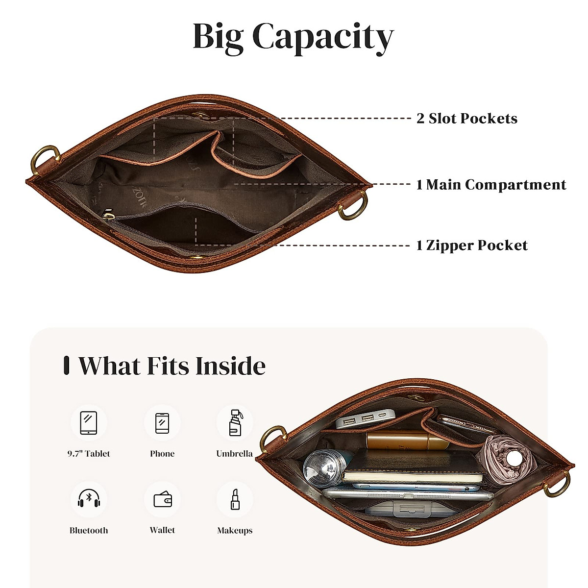 S-ZONE Women Vintage Genuine Leather Crossbody Bag Distressed Foldable Clutch Top Handle Handbag Purse