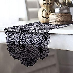 OurWarm 80 x 20 Inch Halloween Table Runner, Black Spider Web Tablecloth Polyester Lace Table Runner for Halloween Dinner Table Decorations