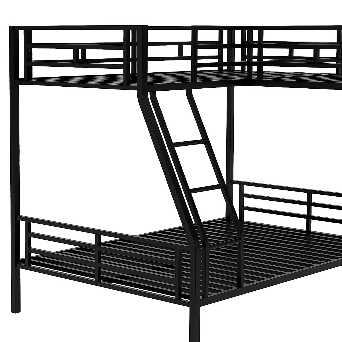 SZUBEE Twin-Over-Full Metal L-Shaped Triple Bunk Bed with a Twin Size Loft Bed & Desk, Space Saving Bedroom Furniture for Kids Teens, Black