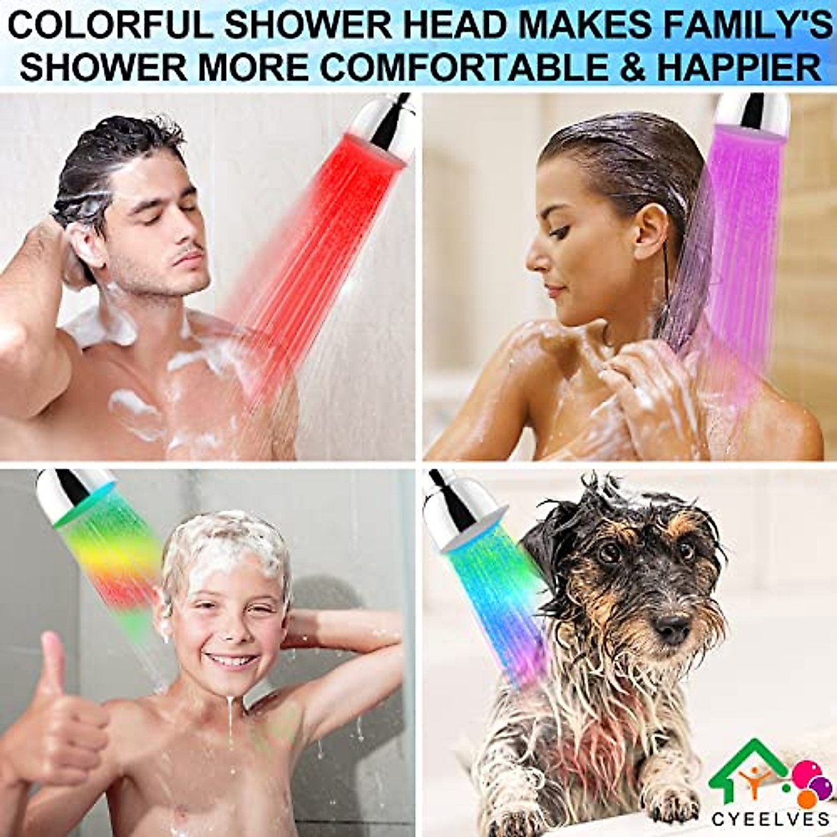 LED Shower Head, Shower Head with Lights, 7 Color Light Automatically Changing Led Rainfall Showerhead, LED Fixed Showerheads for Bathroom, High Pressure Quiet Adjustable Rain Showerhead for Kid Adult