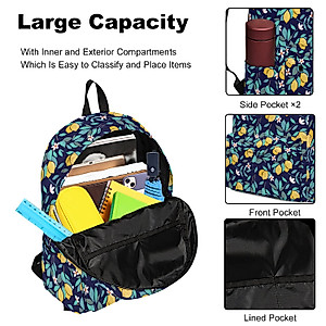 Classic Lemon School Backpack for Teens Girls Students, 17 Inch Lightweight Middle School Bookbags, Casual Daypack with 15 Inch Laptop Compartment for College, Office or Travel, Black