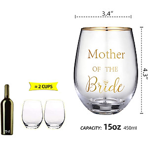 COFOZA Mother of The Bride Gifts 15 Ounce Stemless Wine Glasses Drink Cup Tumbler Wedding Proposal Gift for Bride's Mother