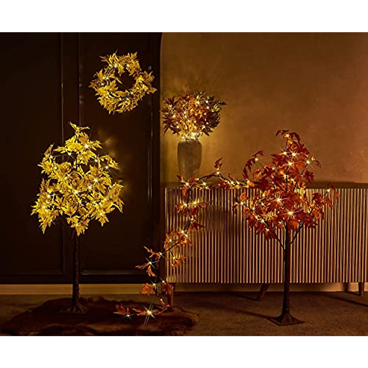 LITBLOOM Fall Tree with Lights 4FT 48 Warm White LEDs, Lighted Maple Tree Plug in for Autumn Thanksgiving Harvest Fall Decoration Indoor Outdoor