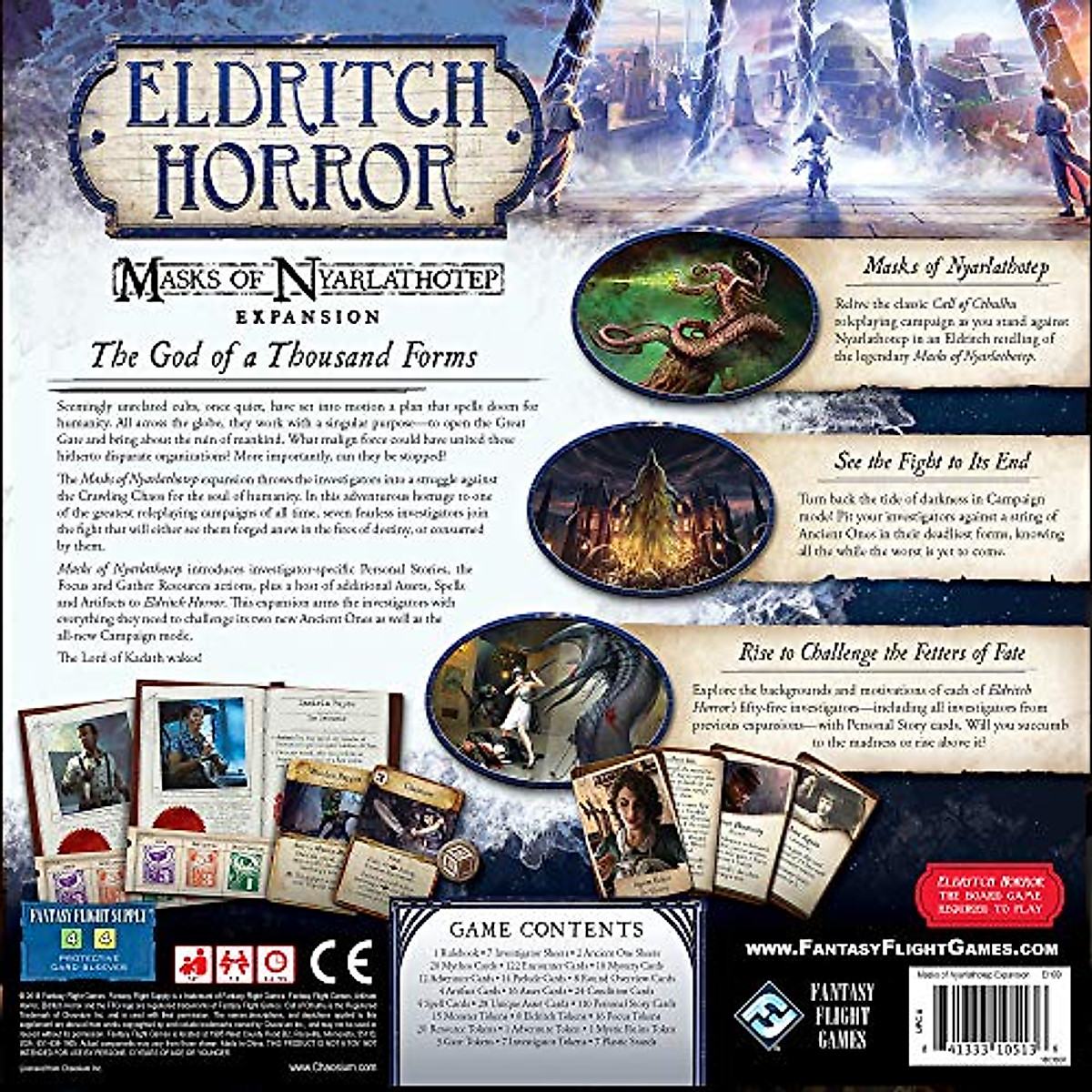 Eldritch Horror Masks of Nyarlathotep Board Game EXPANSION | Mystery Game | Cooperative Board Game for Family | Ages 14+ | 1-8 Players | Avg. Playtime 3 Hours | Made by Fantasy Flight Games