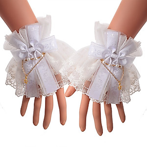 BLESSUME Lolita Lace Cuffs Steampunk Wrist Cuff Bracelet (White 10(1pr))
