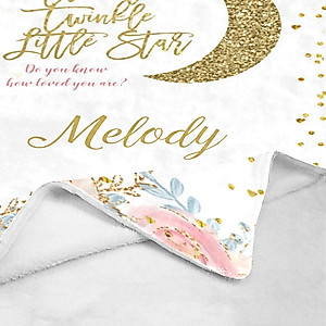 Yeshop Twinkle Twinkle Little Star Floral Personalized Receiving Baby Blankets for Girls Boys Kids with Name,Customized Swaddle Blankets Gift for Newborn Crib Infants 30x40 Inches