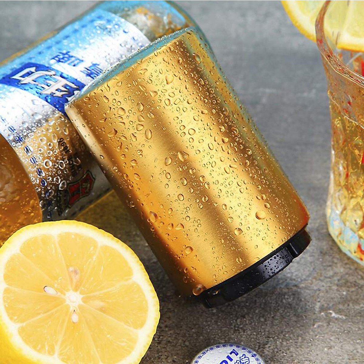 AKOAK 1 Pack Creative Stainless Steel Push-type Beer/Wine Bottle Opener Bar Household Automatic Convenient Cap Opener - Easy to Open a Variety of Bottles,Gold