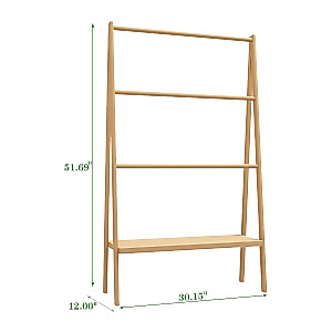 BOYANG Bathroom Standing Shelves Towel Rack, Bamboo Ladder Towel Rack with Storage Shelf, Bathroom Standing Shelves for Bathroom, Bedroom, Living Room, Poolside (Towel Rack)