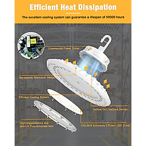 240W LED UFO High Bay Light White 4PACK, High Bay LED Lights 36,000LM 0-10V Dimmable High Bay LED Shop Lights, 5' Cable US Plug, Hanging Hook, Safe Rope, ETL Listed for Warehouse Factory Barn Shop