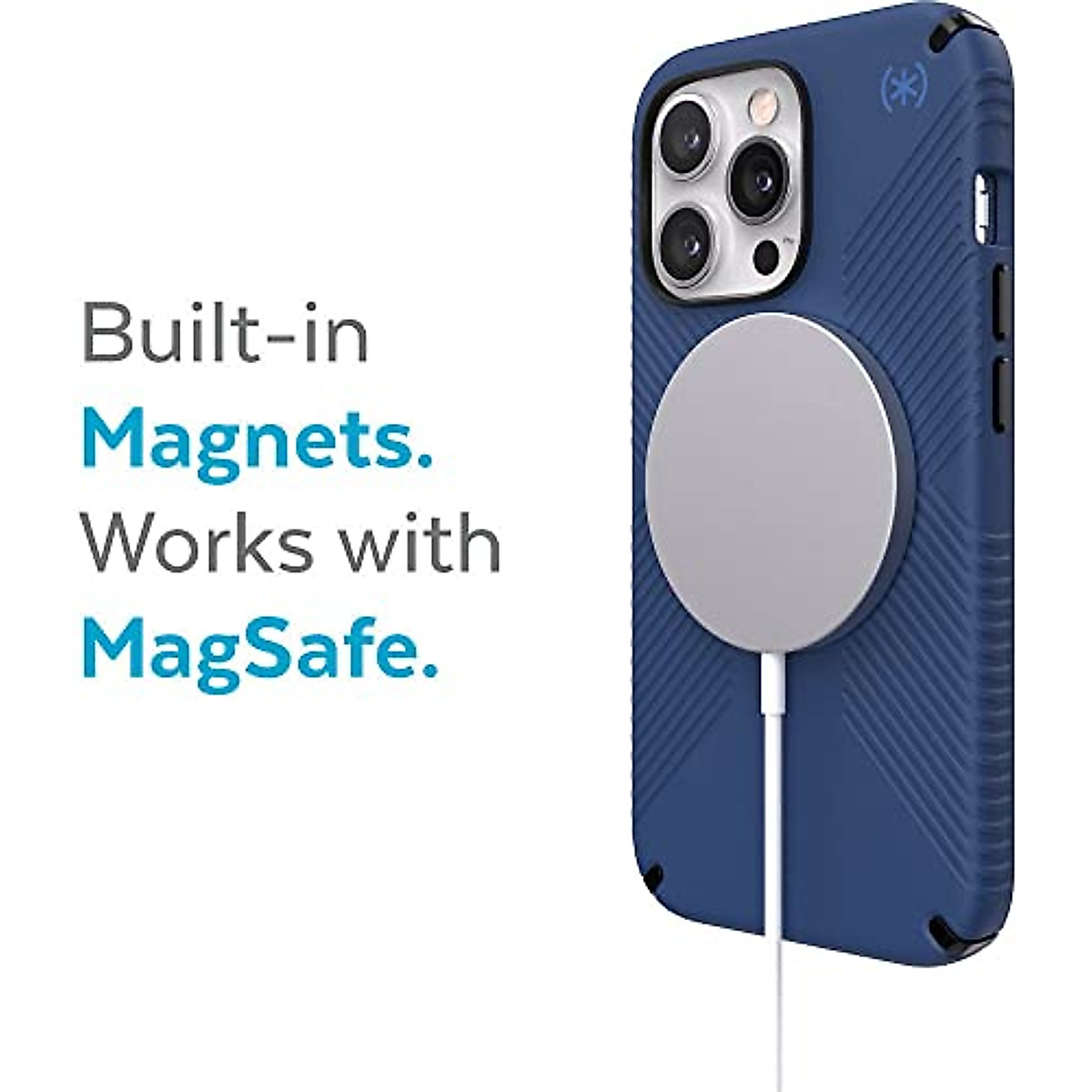 Speck Presidio2 Grip Case for Apple iPhone 13 Pro Polycarbonate,Shock-Absorbent Coastal Blue and Black Compatible w Mag Safe