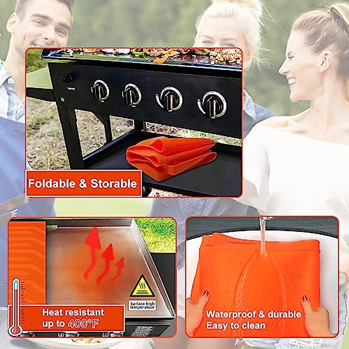 Mataytate Silicone Griddle Mat for Blackstone,28 inch Griddle Cover,Food Grade Silicone Mat,All Season Cooking Surface Protective Cover for Kitchen,Outdoor,Camp,Family Party,Easy to clean with Handle