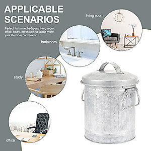 NUOBESTY Galvanized Canister Mini Trash Can, Small Galvanized Trash Can with Lid, Table Top Trash Can, Fireplace Ash Can, Pen Holder for Kitchen Countertop, Bedroom, Home Office