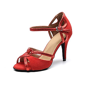 Goettin Professional Latin Dance Shoes Satin Salsa Dancer Shoes Ballroom Tango Dancing Shoes for Women with 3.5" Heel by FBA (US7.5) Red
