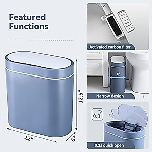 ELPHECO 2.5 Gallon Motion Sensor Bathroom Trash Can with Lid, Automatic Garbage Bin for Bathroom, Slim Plastic Narrow Bedroom Bathroom Trash Bin Garbage Can,Grey