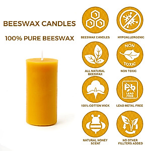 olorvela Beeswax Pillar Candles Set of 2 - Beeswax Candles Clearance Bees Wax Candles for Home Pillar Candles 3x6 inch 100% Pure Wax Candles