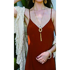 UYT Tassel Pendant Necklace Handmade Straw Wicker Braid Statement Pendant Y-Shaped Long Chain Necklace for Women