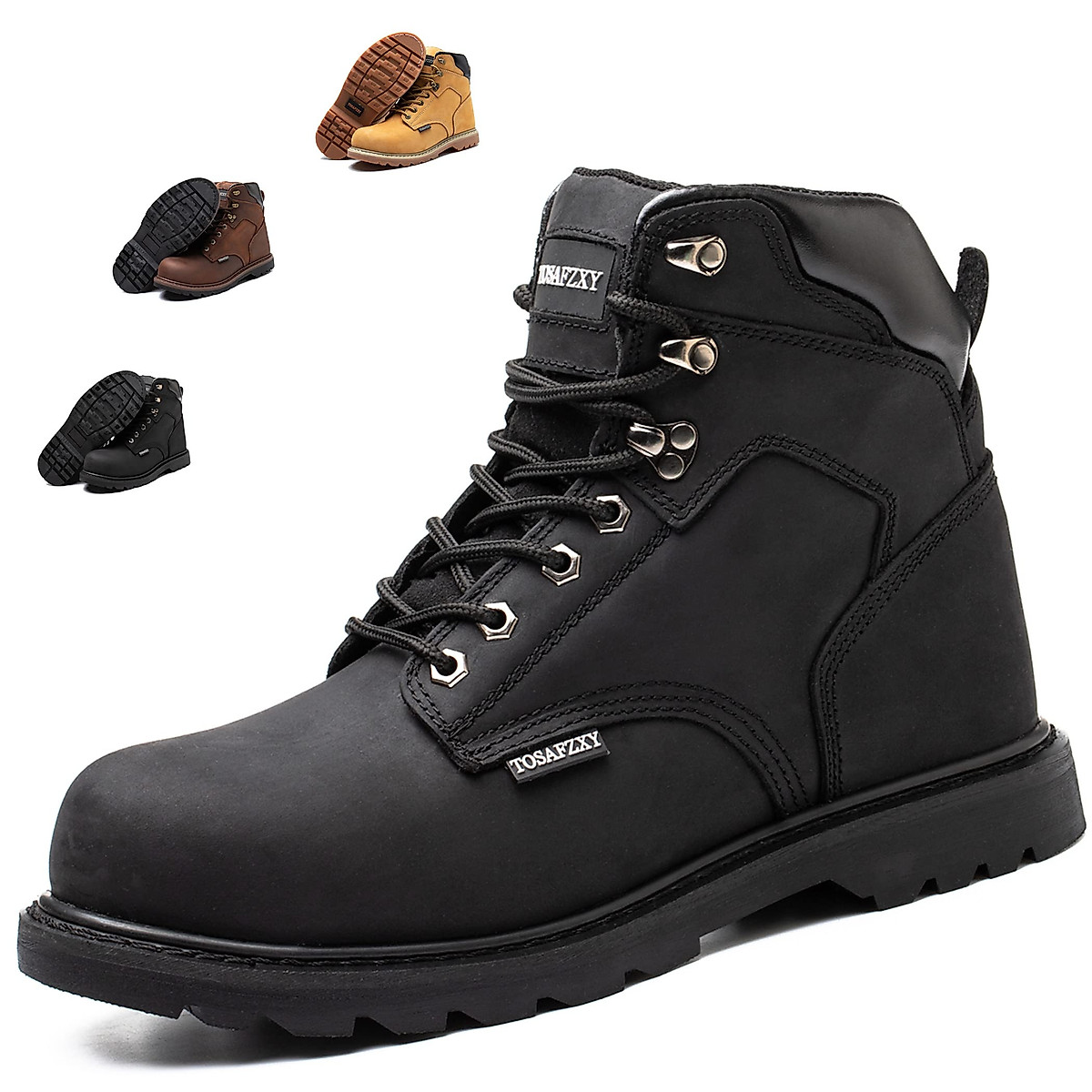 TOSAFZXY Work Safety Boots for Men Durable Crazy-Horse Leather Indestructible Steel Toe Waterproof and Non-Slip Better Warmth Men Work Shoes Black 10