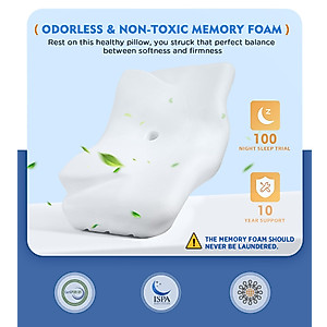 Cervical Pillow for Neck Pain Relief, Hollow Design Odorless Memory Foam Pillows with Cooling Case, Adjustable Orthopedic Bed Pillow for Sleeping, Contour Support for Side Back Stomach Sleepers