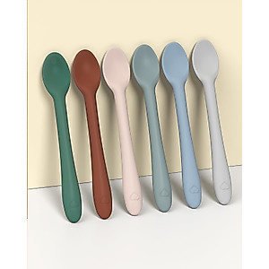 KingKam Silicone Baby Spoons 6 Pack, First Stage Infant Spoons Utensils for Parent & Self-Feeding, Bendable Toddles Training Spoons with Soft-Tip, Dishwasher Safe & Boil-proof