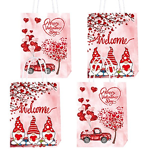 Valentines Day Gnomes Paper Bags  12 Pack Valentine Day Gnomes Gift Bags for Kids Party Valentine Paper Goodie Bags Valentine Cookie Candy Bags with Handles for Valentine Party Decoration Supplies