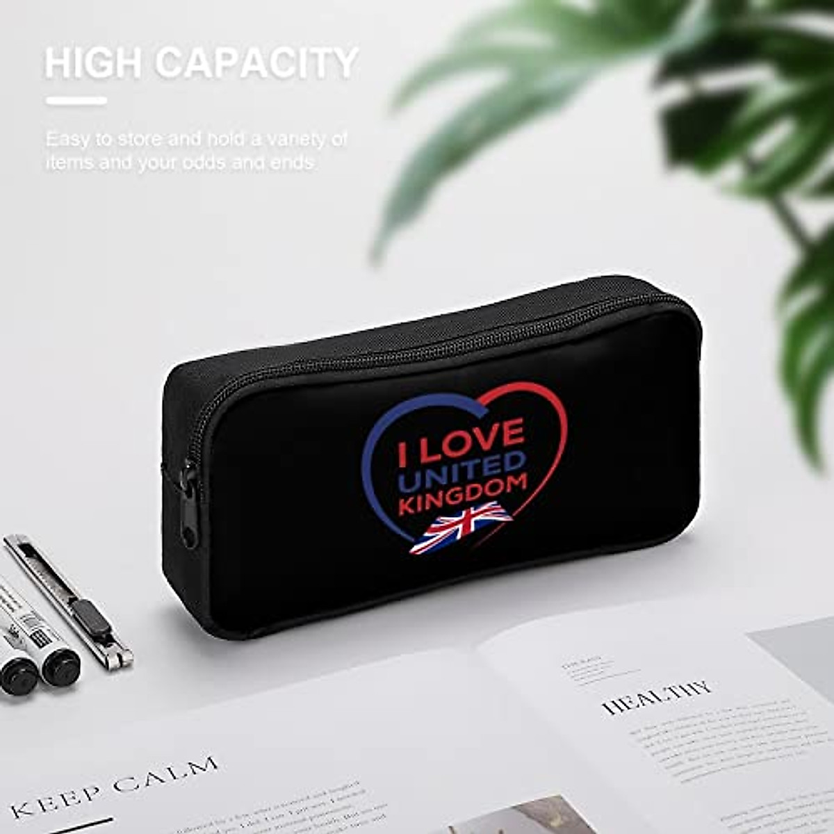 I Love United Kingdom Pencil Case Pencil Pouch Coin Pouch Cosmetic Bag Office Stationery Organizer
