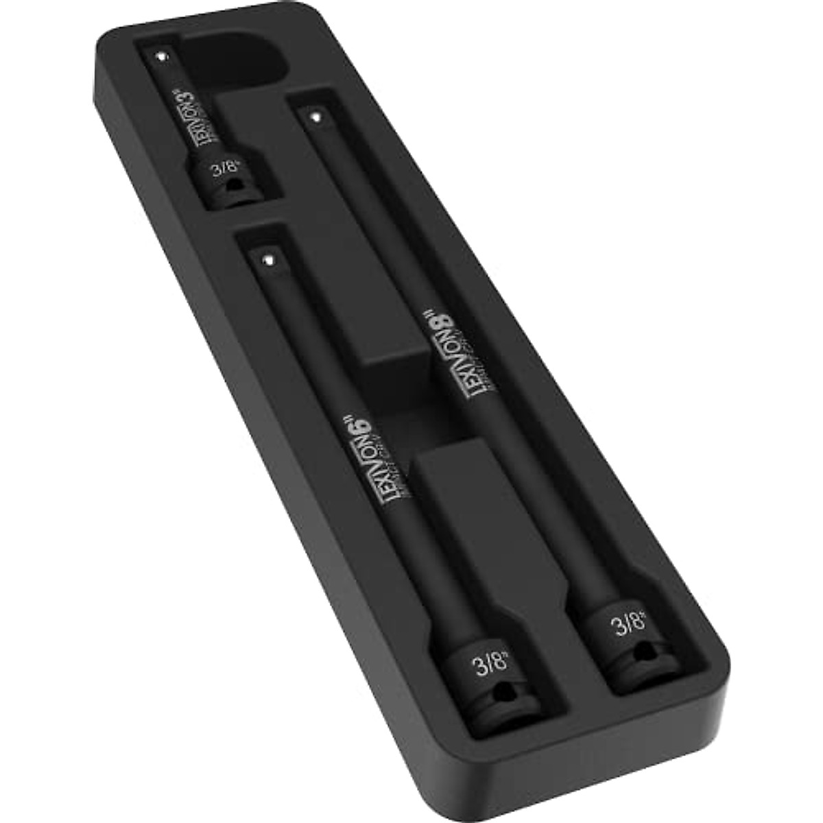 LEXIVON Impact Driver Extension Bar Set, 3/8" Drive | 3-Piece 3" 6" & 8" Long, Organized In A Tray | Hardened and Heat Treated Chrome Vanadium Steel (LX-114)