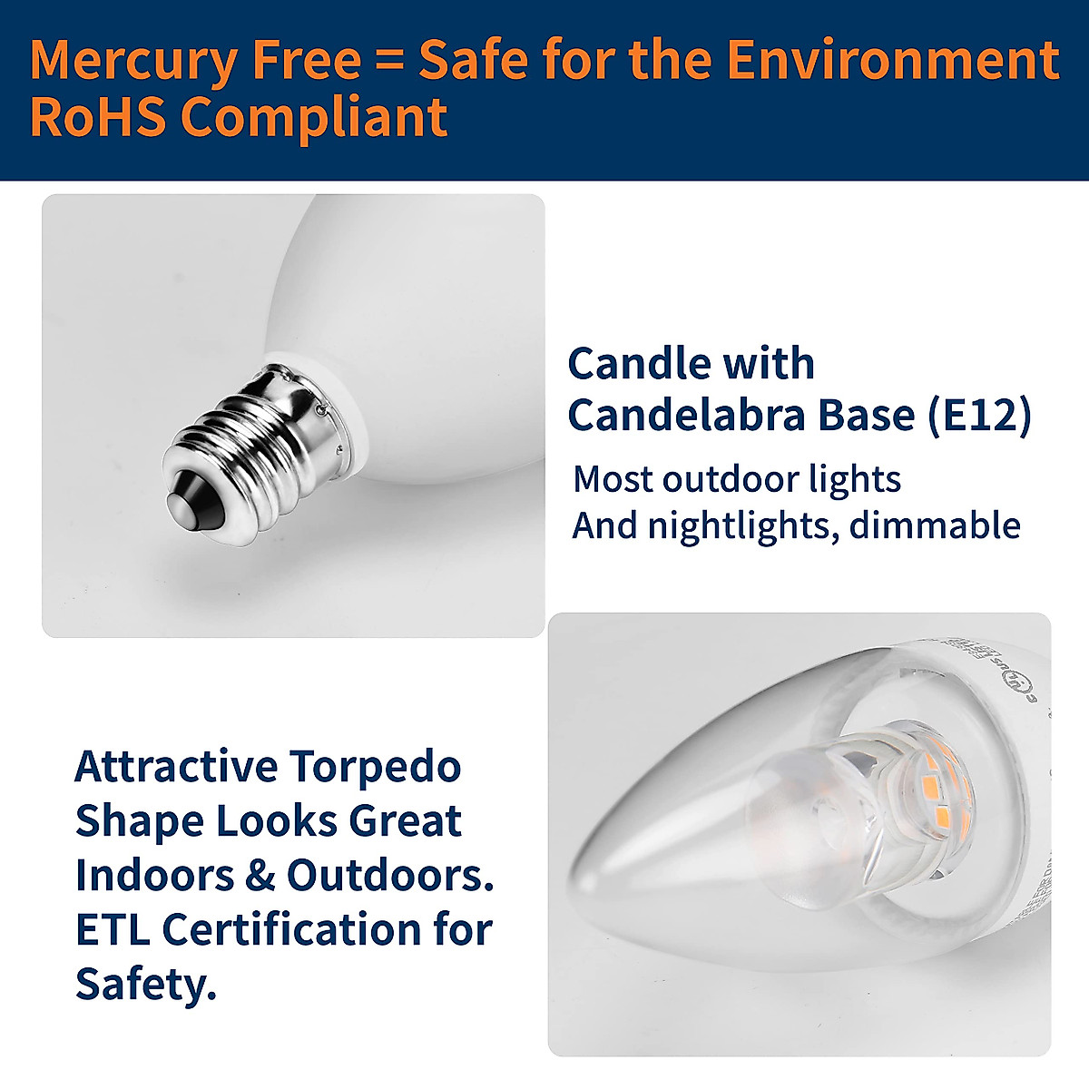 sunplux E12 Candelabra LED Light Bulbs Dimmable 25W Equivalent, 5000K Daylight 200lumens, 240°Beam Angle LED Candle Bulbs, Pack of 6