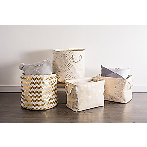 DII Polyester Storage Bin, Gold Metallic Collection Collapsible with Handles, Medium, Natural Off-White