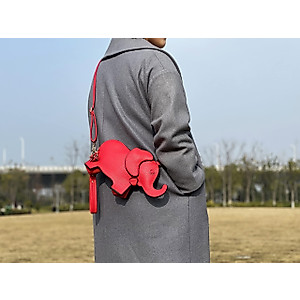XACKWUERO Cute PU Leather Shoulder Bag Fashion Elephant Purse Novelty Animal Shaped Purse Elephant Gifts for Women (Red)